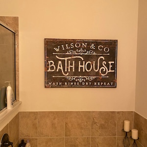 PERSONALIZED Custom Bath House Sign Bathroom Art Family Name and Co ...