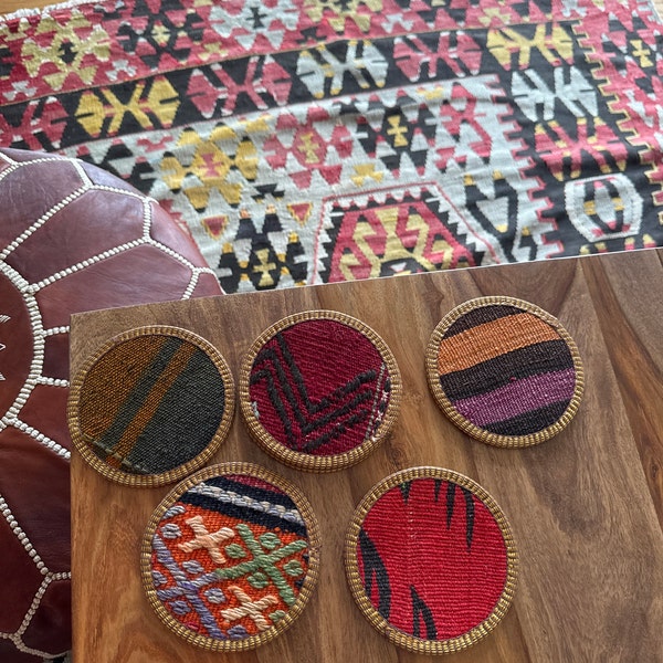 Embroidered Fabric Coaster Set Fabric & Vinyl Backing 6 Pieces, Unique ...