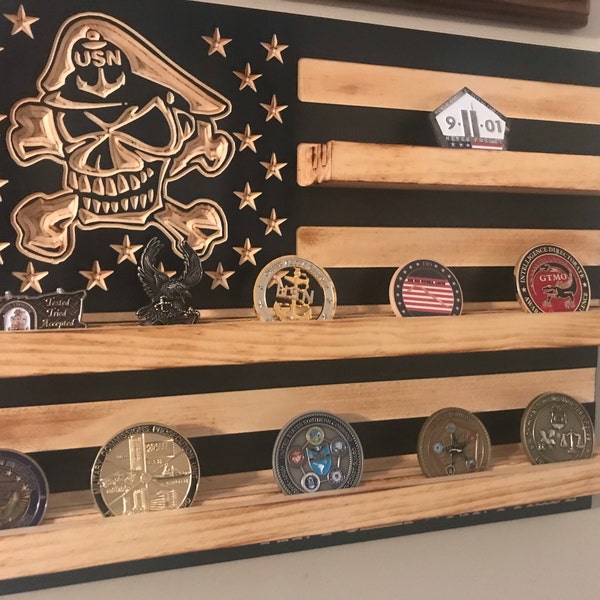 40 Coins Navy Chief CPO Anchor Skull Challenge Coin Display Holder US ...