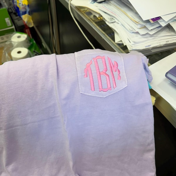 Monogram Comfort Colors Pocket Shirt, Embroidered Comfort Colors Tee ...