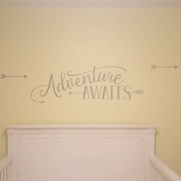 Adventure Awaits Wall Decal Vinyl Quote Adventure Themed Room Decor Kid ...