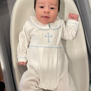Luke Baptism Outfit-white W Blue Trim-baby Boy Baptism Outfit-baby Boy ...