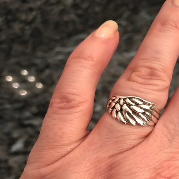 Unisex Angel Wing Ring Sterling Silver, Bird Wing Ring, Protective ...