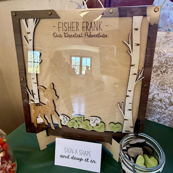 Custom Woodland Theme 3D Signature Frame, Fawn and Birch Trees Baby ...