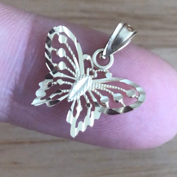 14k Real Solid Gold Butterfly Necklace With Thin Gold Chain, Butterfly ...