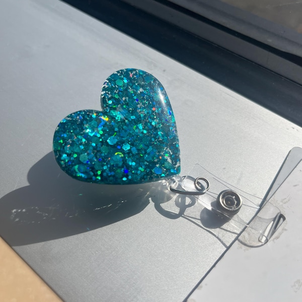 Customizable Glitter Resin Heart Badge Holder, Monogram Resin Heart ...