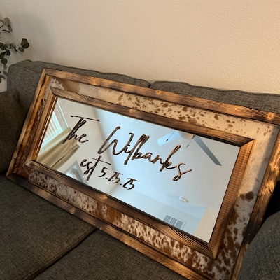 Cowhide Framed Mirror With Hangers - Etsy