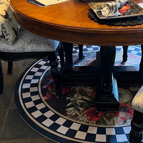 Blue Victorian Floral Area Rug Round Antique Rose Floor Mat Cottage ...