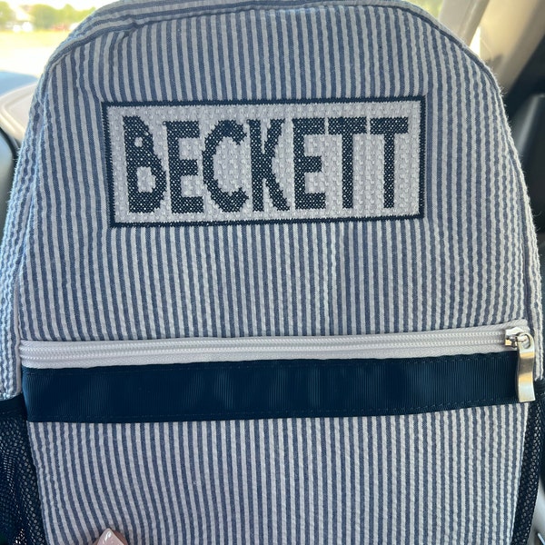 Personalized Seersucker Backpack, Faux Smocked Seersucker Backpack, Boy ...