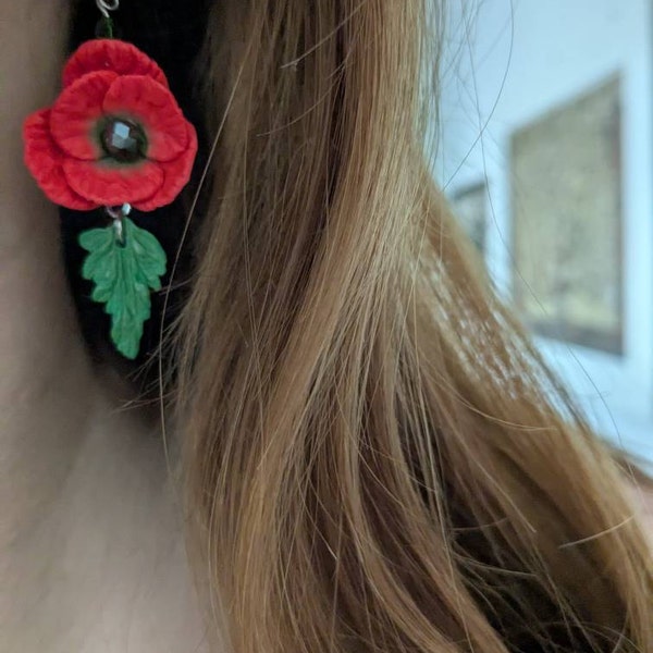 Poppy Dangle Earrings Red Flowers Handmade Polymer Clay Hypoallergenic ...
