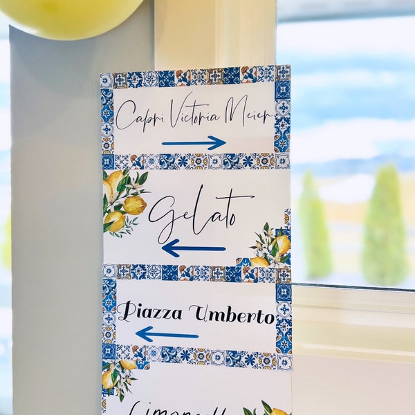 Blue Tiles Lemons Photo Prop Frame Editable, Italian Bridal Shower ...