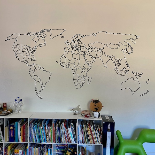 Large World Map Wall Decal With Outlined Countries and United States ...