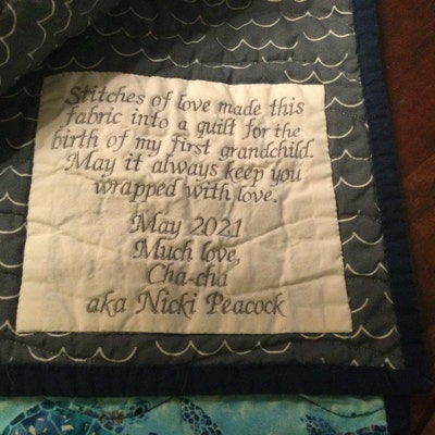 Machine Embroidered Personalized Quilt Label - Etsy