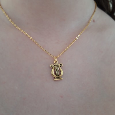 Lyre Necklace, Gold Lyre Charm Necklace, Ancient Harp Necklace, Musical ...