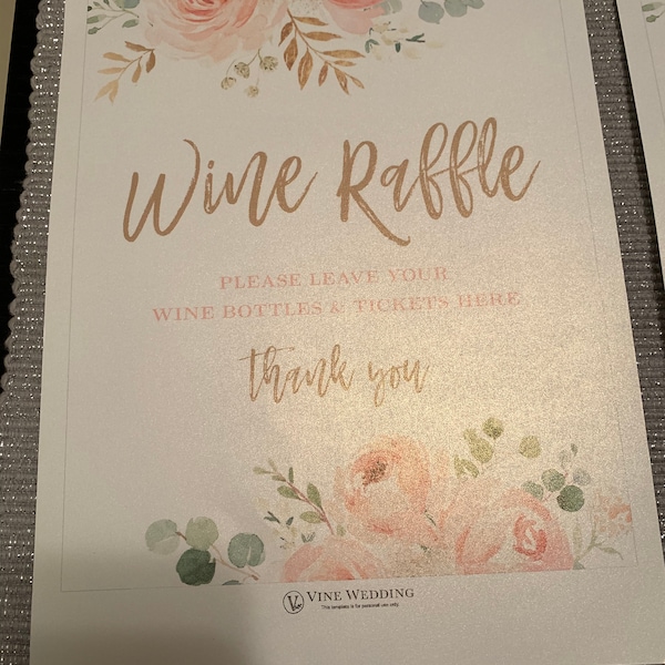 Bridal Shower Wine Raffle Sign and Raffle Tickets, Printable Wine ...