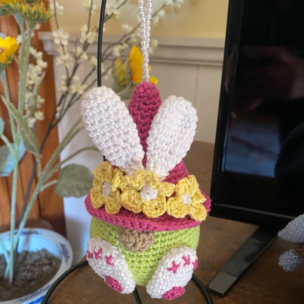 Easter Crochet Pattern Bunny Keychains With Crochet Flowers, Crochet ...
