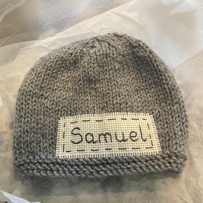 Name Tag ONLY Custom Wording Hand Embroidered Stitched Baby Hats Tags ...