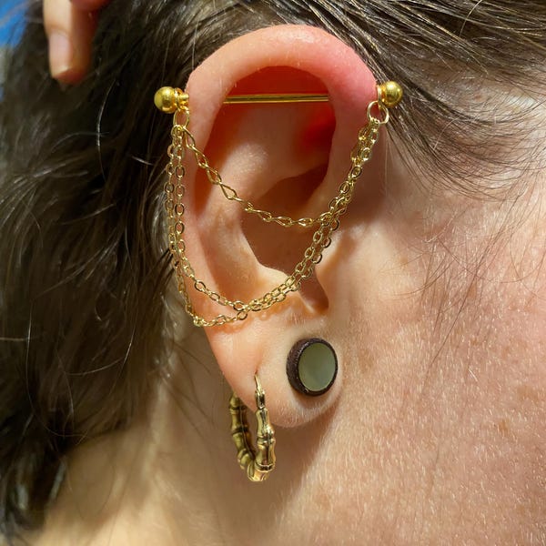 New 18k Solid Gold Tiny Cartilage Earring - 16G Internally Threaded Labret - Tragus Earring ...