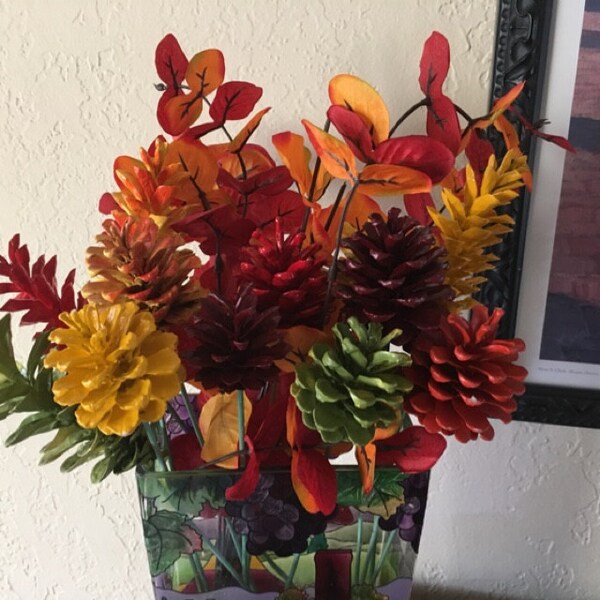 Fall Pine Cone Flowers, ONE DOZEN, ORIGINAL, on 12-inch Stems ...