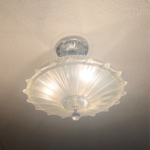 372b Vintage 1940's 50's Ceiling Light Fixture Chandelier Lamp Pink ...