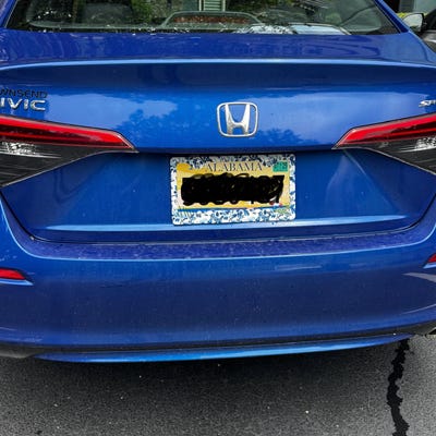 Blue Boho Floral Car Metal License Plate Frame, Groovy Hippie Flower ...