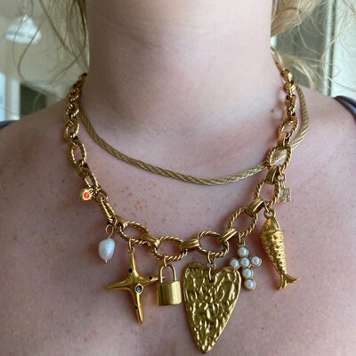 Chunky Charm Necklace, Custom Charm Necklace, Gold Vintage Charm ...