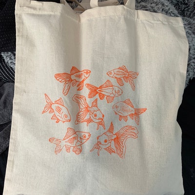 Gold Fish Tote Bag Screenprint Screen Printed Canvas - Etsy