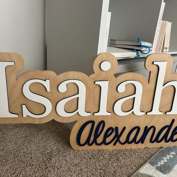 Large Wood Name Sign, Layered Names, Boho Nursery Name Sign, Baby ...