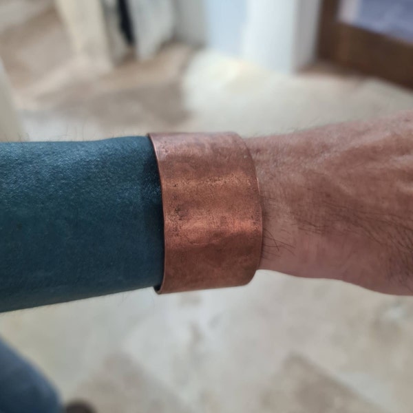 Hammered Copper Cuff With Turquoise Rust Line, Hammered Stylish ...