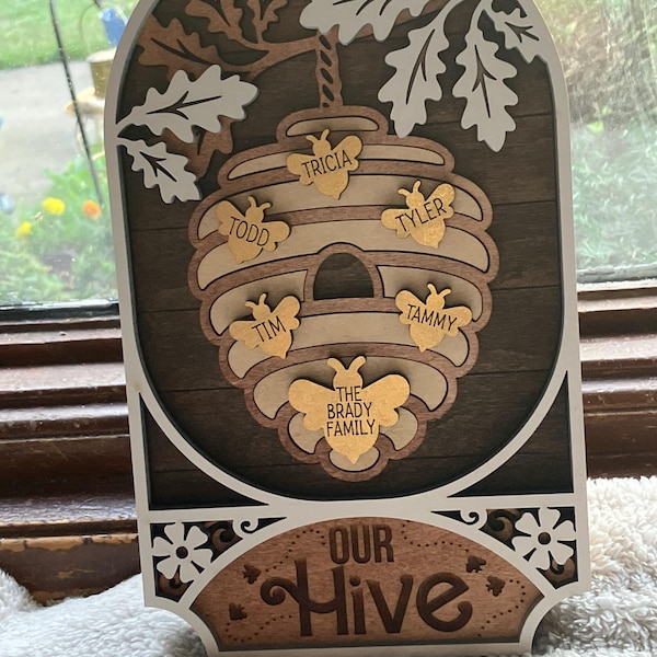 Family Name Beehive Sign, Personalized Bee Family Name Home Decor ...