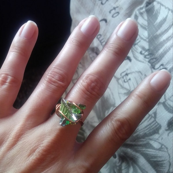 Raw Bismuth Crystal Ring, Pure Copper Bismuth Ring, Rainbow Bismuth ...