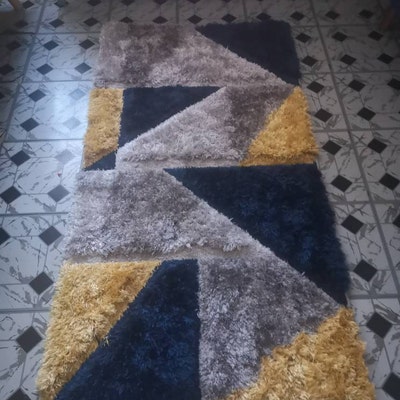 New Silky Soft Mustard, Ochre, Navy, Grey, Silver, Tufted Triangles 3D ...