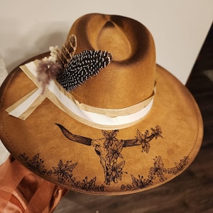 Tyler Childers Custom Hand Burned Wide Brim Fedora Hat Floral, Flowers ...