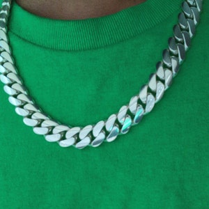 18.5mm 30inch 999 Pure Solid Silver Hand Made Cuban Link With Real Red ...