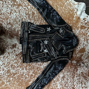 Women Full Studded Jacket, Women Black Leather Rock, Women Steam Punk ...