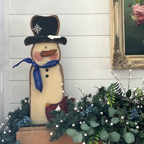 Primitive Country Wooden Snowman/standing Snowman/wooden Snowman/made ...