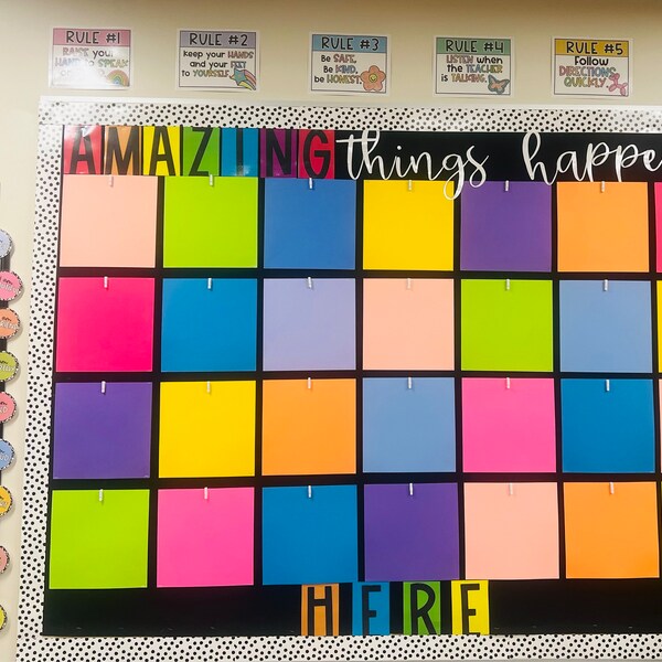 Amazing Things Happen Here- Bright Color Bulletin Board and Door Kit - Etsy