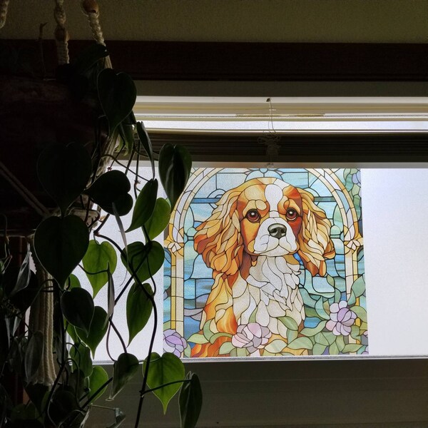 Cavalier King Charles Spaniel Stained Glass Window Cling Spaniel Lover ...