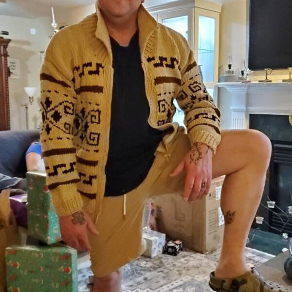 Big Lebowski Cardigan Dude Style Sweater Hand Knit Wool Cowichan Style ...