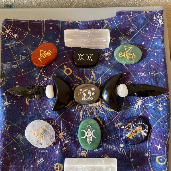 Magical! Triple Moon Goddess Palm Stone, Black Obsidian, Goddess ...