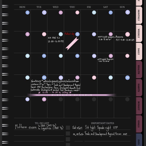 Undated Dark Mode Digital Planner for Goodnotes/notability, Hyperlinked ...