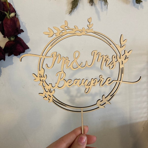 Natural Wood Cake Topper With Names, Custom Names Cake Topper, Cake ...