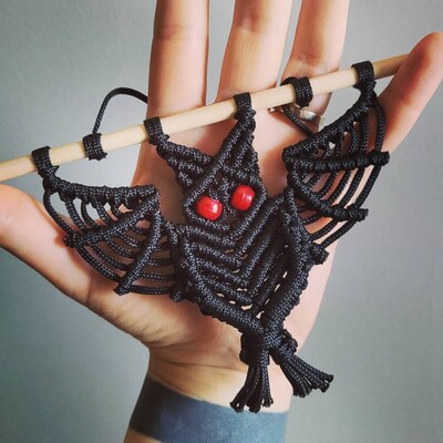 Hanging Macrame Bat Customizable Handmade Good Luck Charm Cute Spooky Ornament Pastel Goth Bat ...