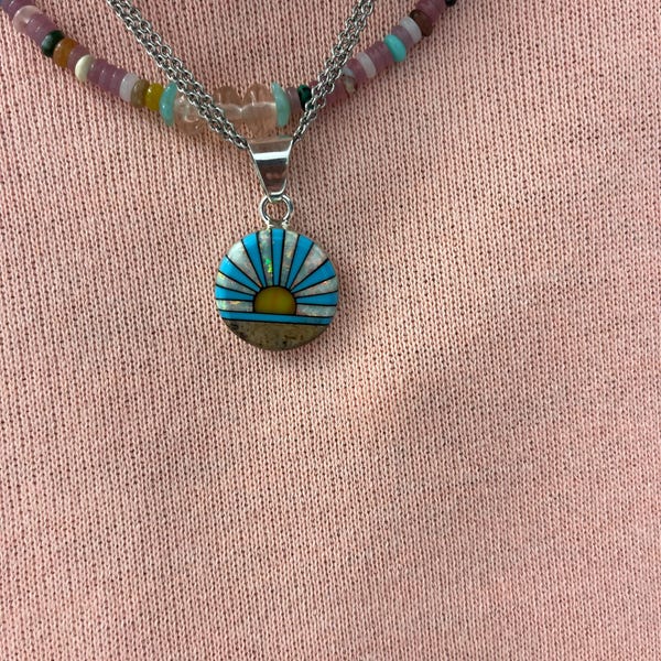 Saguaro Cactus Nice Sunny Sky Handcrafted Southwestern Beautiful Micro Inlayed Multi Gemstone ...