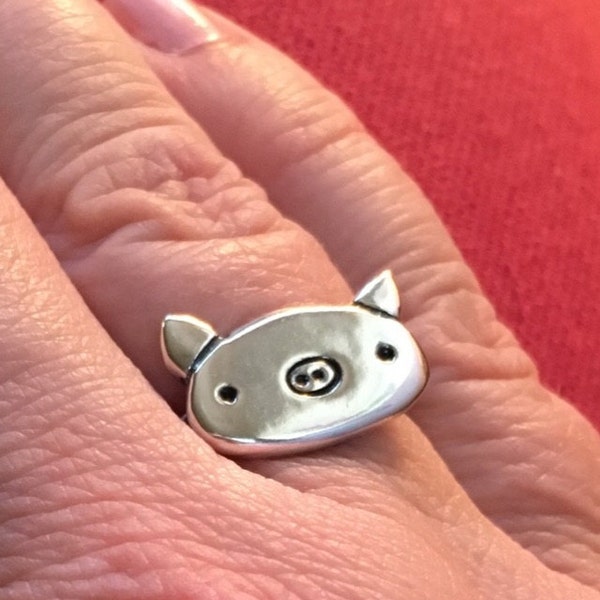 Sterling Silver Pig Ring - Silver Pig Head Ring - Etsy