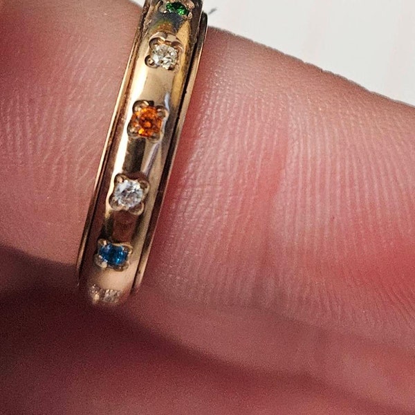 Rainbow Spinner Ring, Gemstone Spinner Ring, Rose Gold Fidget Ring ...