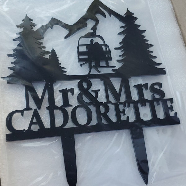 Winter Skiing Ski Lift Cake Topper, Couple Bride and Groom Winter ...
