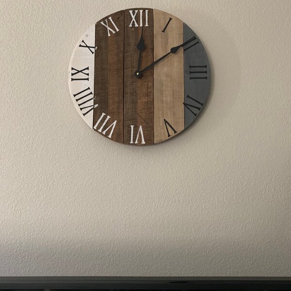 Wall Clock, Modern Rustic FARMHOUSE Decor, Round Clock, Grey Gray Brown ...