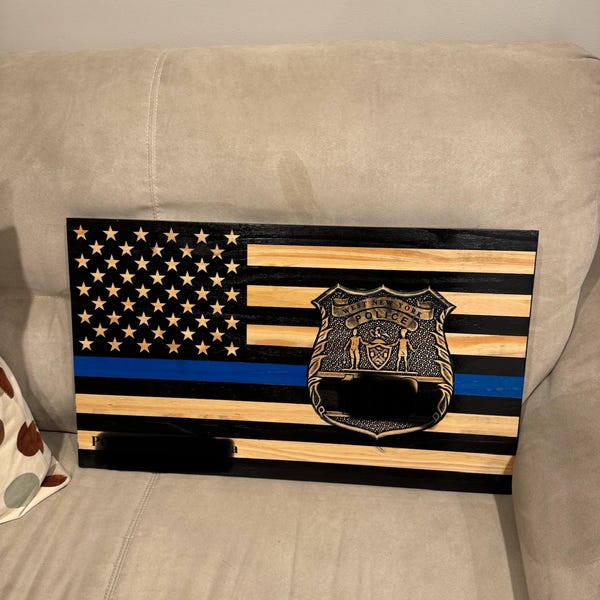 Blue Line Wooden Flag, Police Badge Flag, Wooden Signs, Custom Sign ...