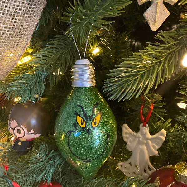 Hand Made Grinch Inspired Lightbulb Hanging Ornaments - Etsy